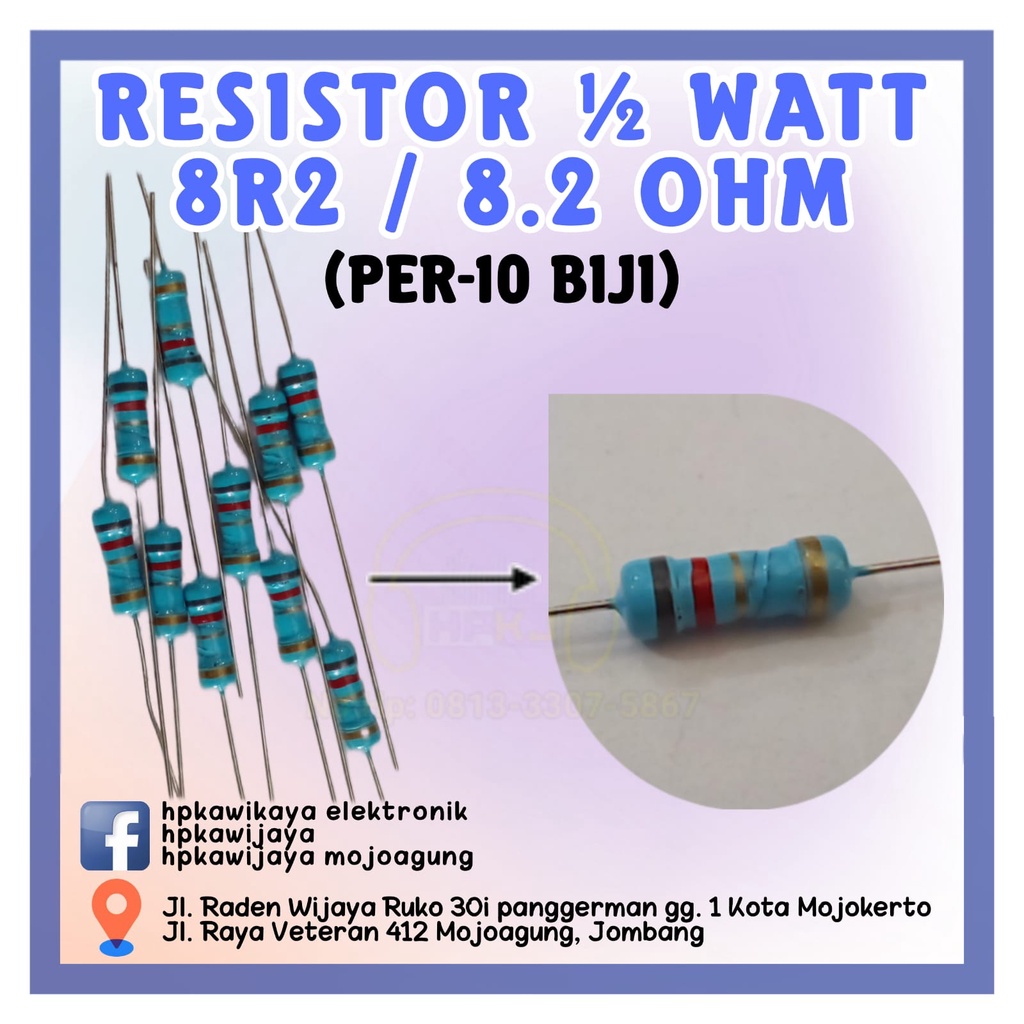 Jual ( 45PCS ) RESISTOR 1/2 WATT 8.2 OHM 1/2watt 8,2 ohm R 1/2 watt 8R2 ...