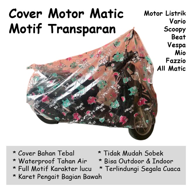 Jual Cover Motor Matic Transparan Motif Karakter Dino Bunga Kucing Lucu ...