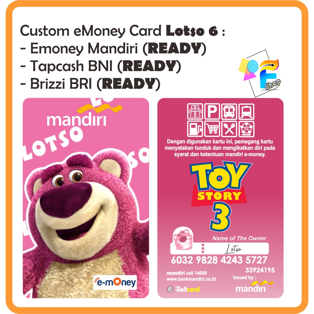 Jual Kartu eMoney eToll Tapcash BRIZZI edisi Lotso - Custom Print ...