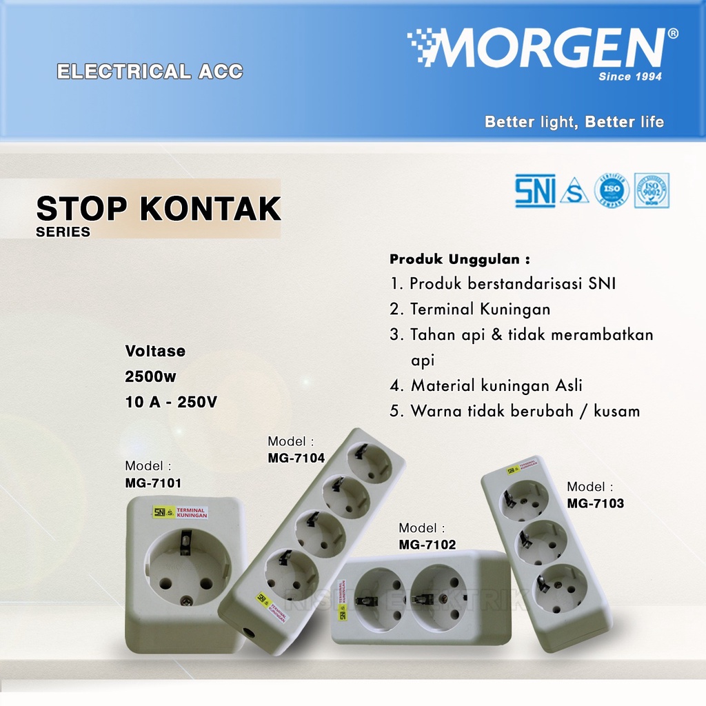 Jual Stop Kontak Arde / Terminal Kuningan SNI MORGEN 1-2-3-4 Lubang ...