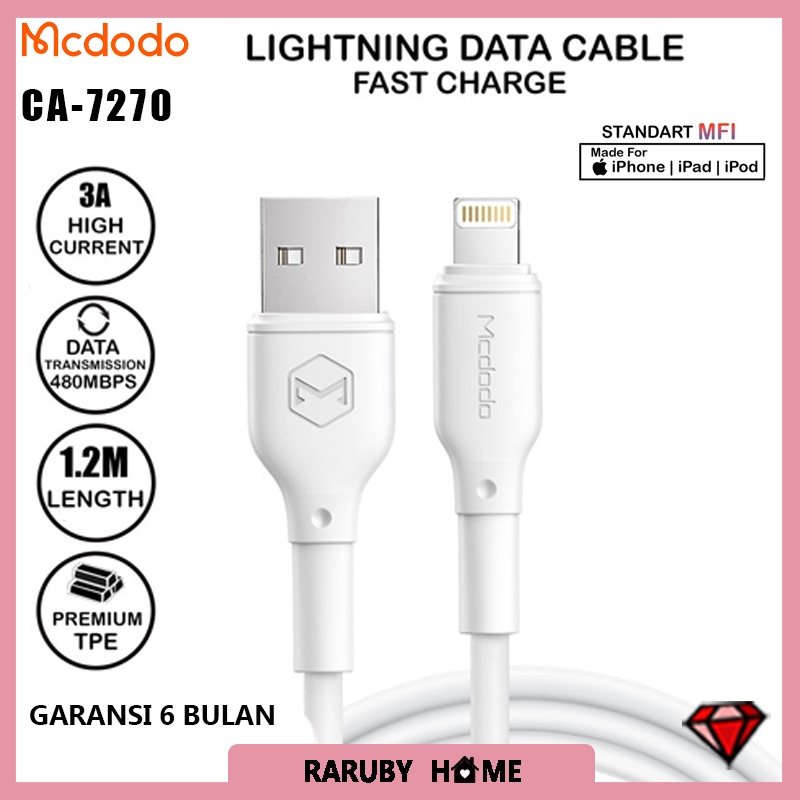 Jual MCDODO CA-7270 Kabel Data Charger Untuk iPhone 6 7 8 X USB To Lightning Fast Charging 3A ...