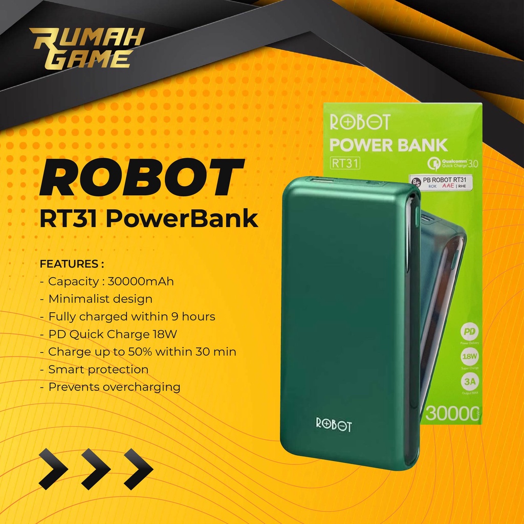 Jual PowerBank ROBOT PD Quick Charge 30000mah RT31 2 Inputs & 3 Outputs | Shopee Indonesia