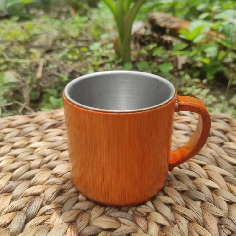 Jual Cangkir Mug Gelas Bambu Polos dalaman Stainless 200 ml Aksesories ...