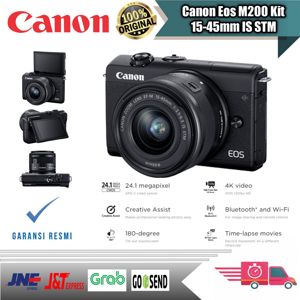 Jual Canon Eos M200 Kit 15-45mm IS STM Camera Mirrorless WiFi 4K RESMI ...