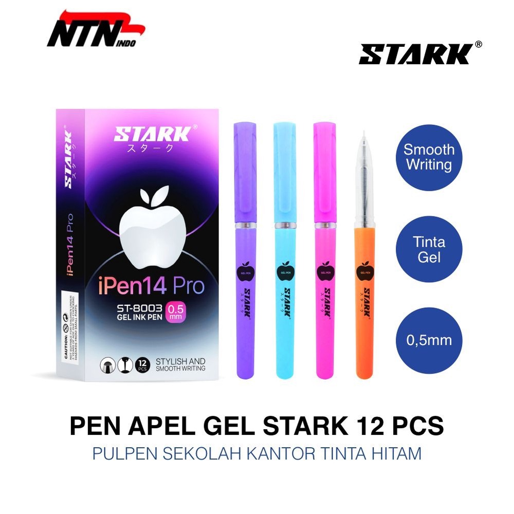 Jual Pen Apel Gel Stark 12 Pcs Pulpen Sekolah Kantor Tinta Hitam Pen ...