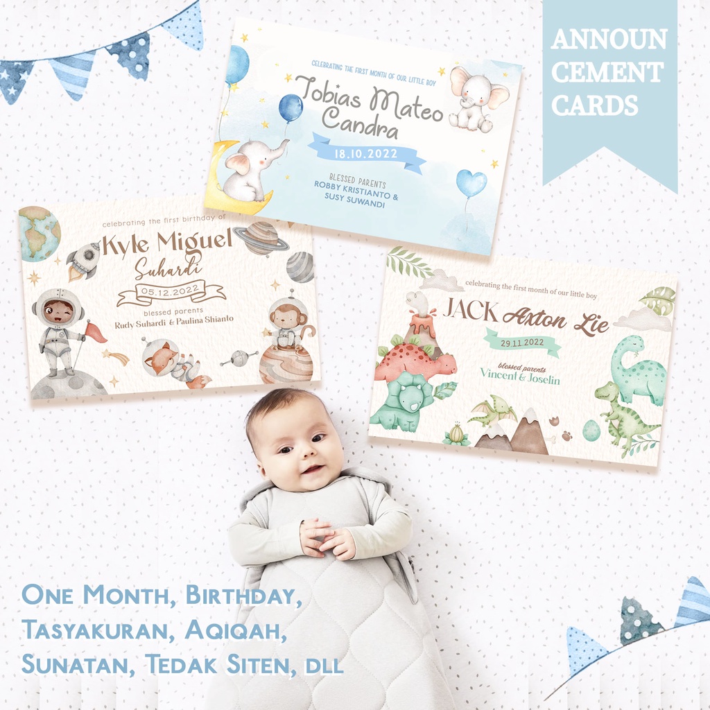 Jual Kartu Ucapan / Undangan Satu Bulanan One Month Baby Manyue Manyek ...