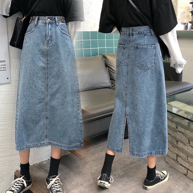 Jual Rok Denim Wanita High Waist A-line Kekinian Skirt Import Retro ...