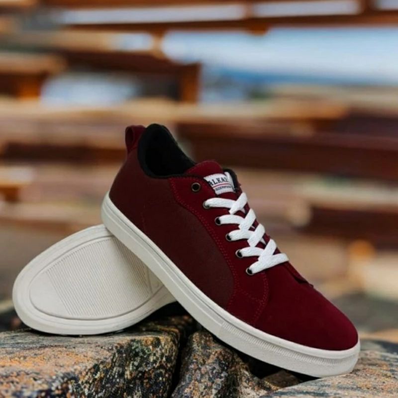 Jual VALOS Maroon Sepatu Kasual Pria Men-504 Sneakers Cowok Kulit Suede 39.44 Sepatu Casual ...