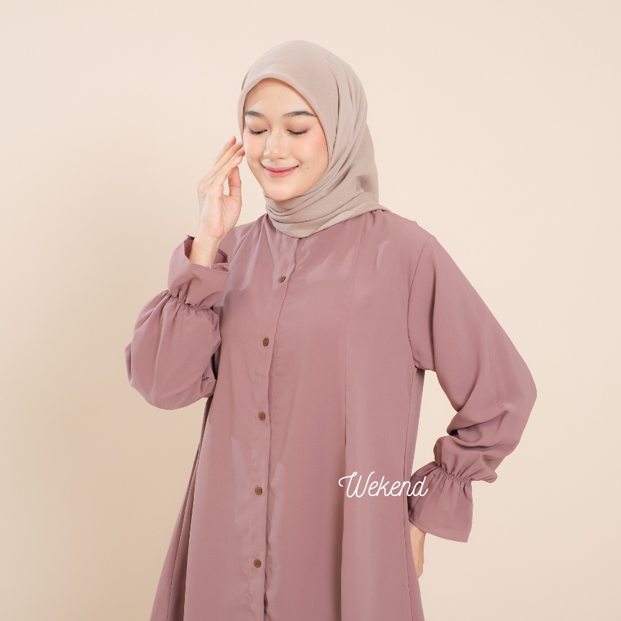 Jual WEKEND - Tunik Wanita Full Kancing Atasan Blouse Muslim Lengan ...