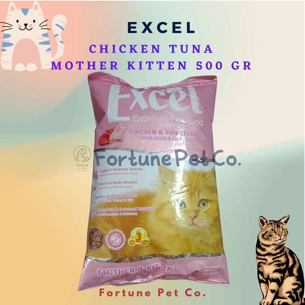 Jual EXCEL Mother Kitten Chicken Tuna 500 Gram Makanan Kucing Kering ...