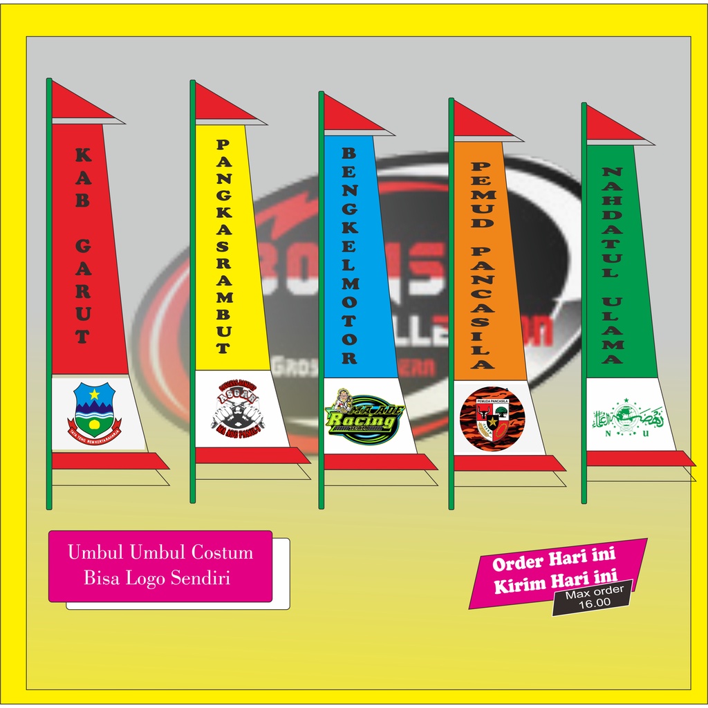 Jual BENDERA UMBUL UMBUL COSTUM PANJANG 3 METER DESAIN LOGO & TULISAN ...