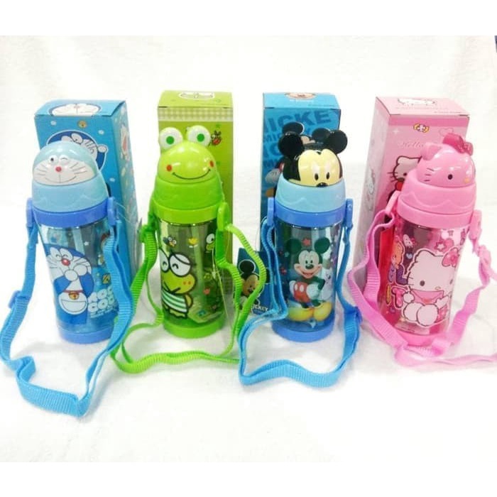 Jual BOTOL MINUM ANAK 450ML KEPALA KARAKTER KEROPI MICKEY DORAEMON, HELLO KITTY ADA STRAP ...