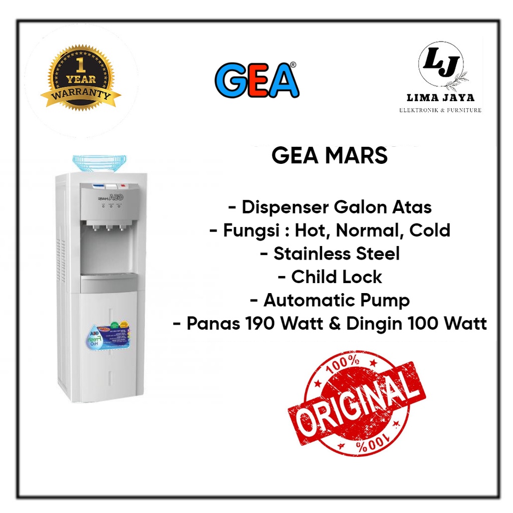 Jual GEA Dispenser Mars Dispenser Galon Atas (Hot, Normal & Cold ...