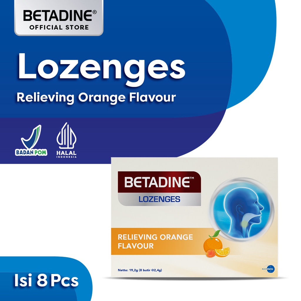 Jual BETADINE LOZENGES ORANGE FLAVOUR Permen Pelega Tenggorokan 1 Pack ...