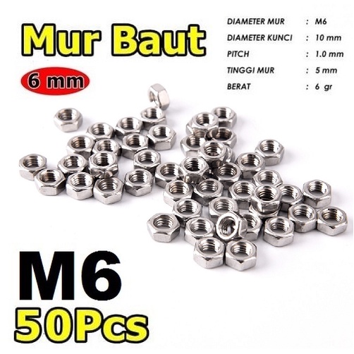 Jual MUR M 6 - MUR BAUT Kunci 10 JP M6 6mm Female Thread Hex Bahan ...