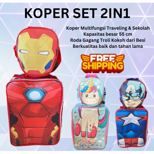 Jual COD ~ Koper Set 2in1 Tas Koper Sekolah ANak SD Anti Air Koper anak ...