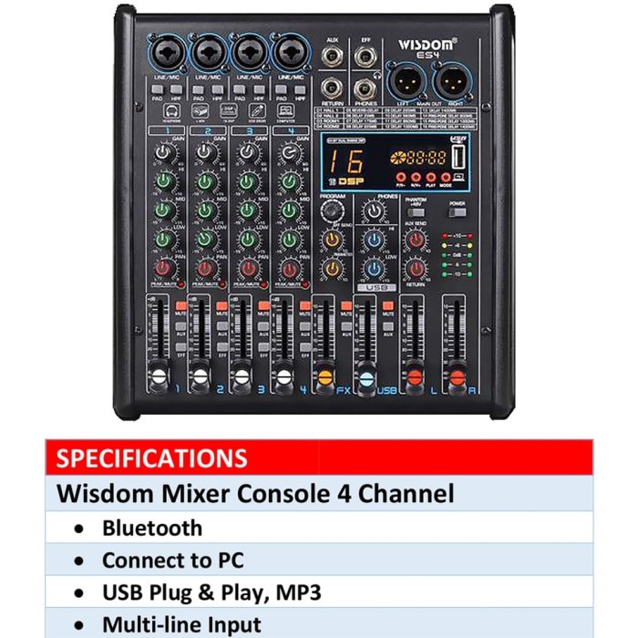 Jual Mix Mixer Audio Wisdom Es4 Es 4 4Ch Bluetooth Soundcard Original | Shopee Indonesia