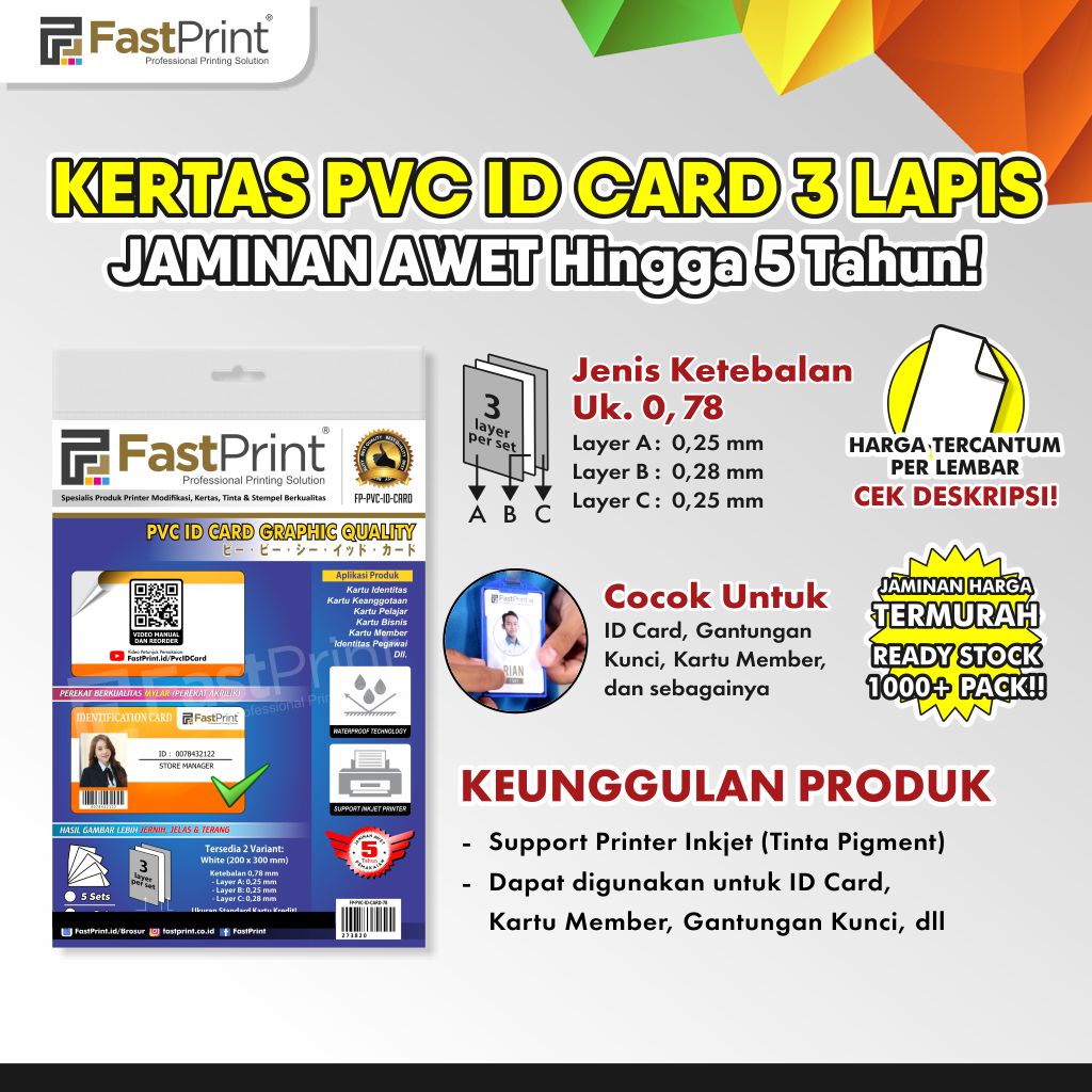 Jual Kertas Lembaran PVC Bahan ID Card 5 Set Fast Print Ukuran 0.78 MM ...