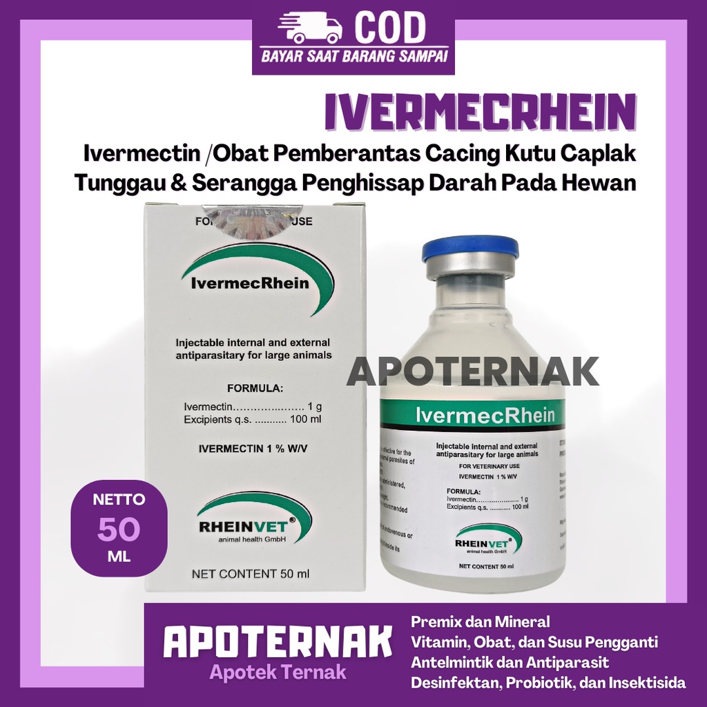 Jual IVERMECRHEIN 50 ml - Antiparasit Hewan Anti Kutu Gudik Cacing ...