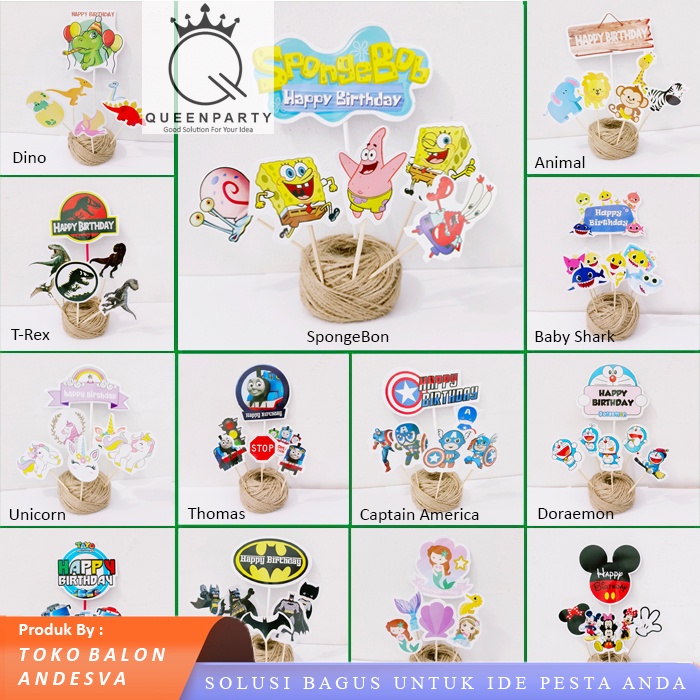 Jual Cake Topper HBD Karakter / Tusukan Kue karakter / CupCake dekorasi ...