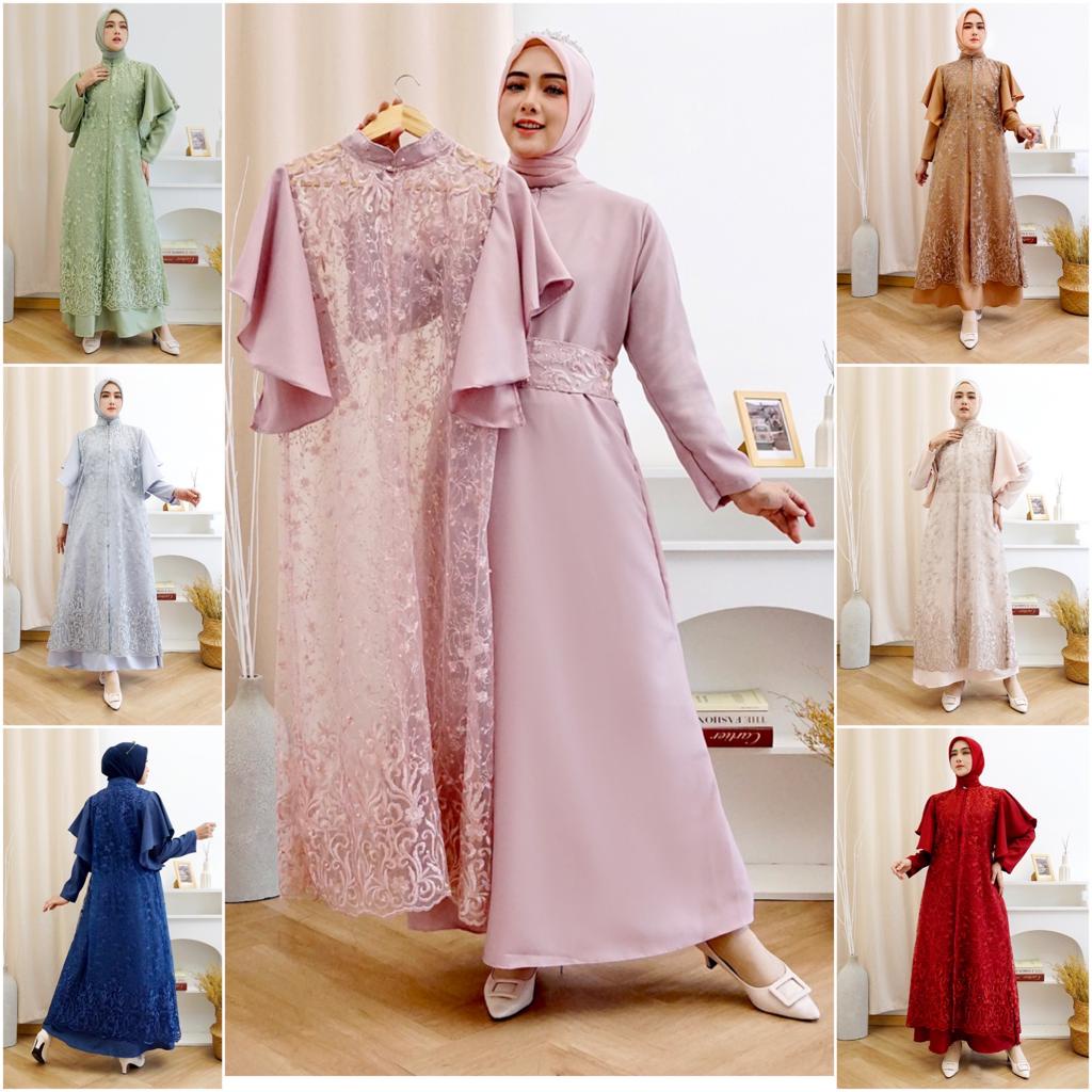 Jual 2IN1 GEORGINA DRESS INNER + OUTER BRUKAT TILLE PREMIUM / FREE BELT / SET GAMIS MAXI DRESS ...