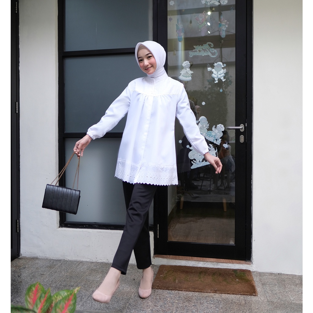 Jual Lyra Blouse Atasan Baju Putih Wanita Muslim Kerja Terbaru bordir ...