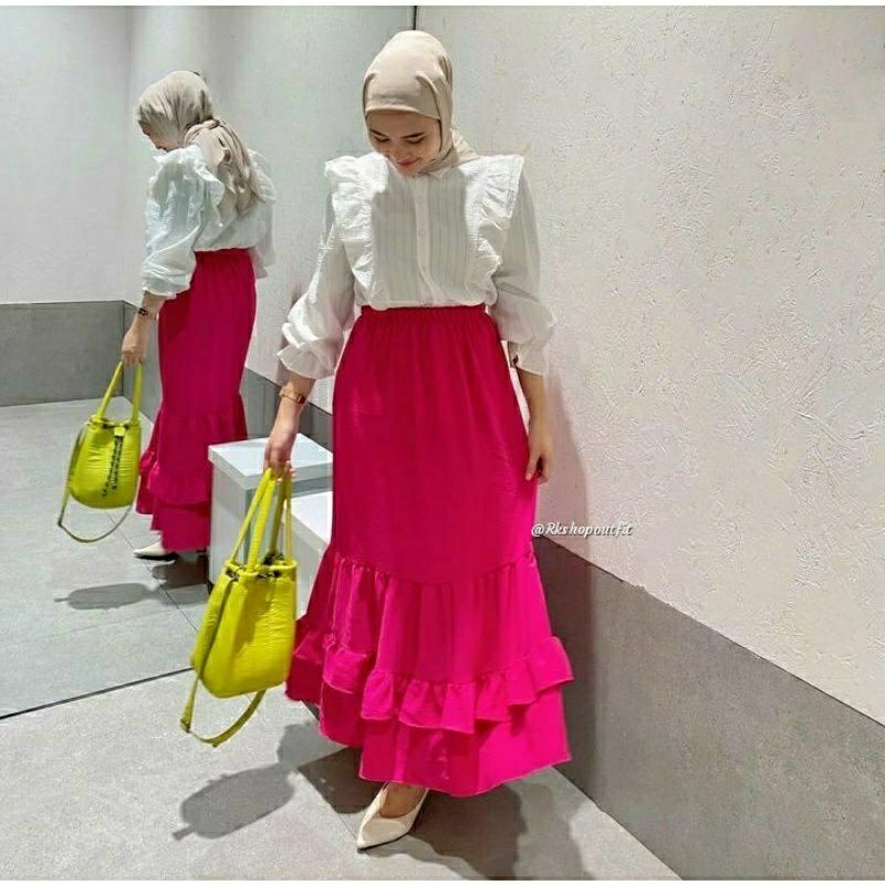 Jual Rkshopoutfit diva ruffle skirt (rok rempel bawah) | Shopee Indonesia