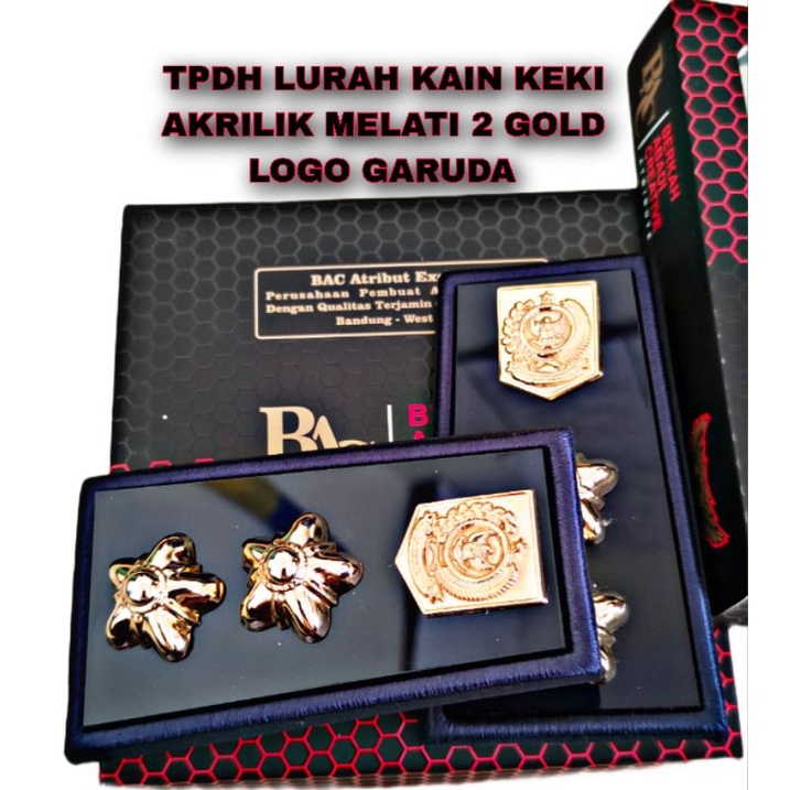 Jual pangkat pdh lurah baru kain akrilik biru Nevi melati 2 gold logo ...
