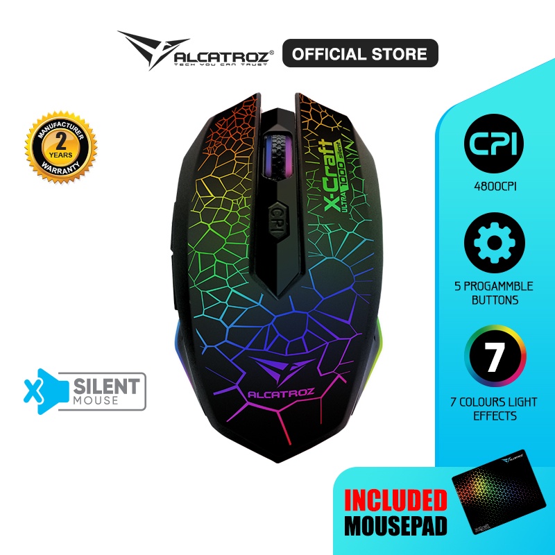 Jual Mouse Gaming Wired Alcatroz X-Craft Ultra Silent Mouse| 4800 CPI ...