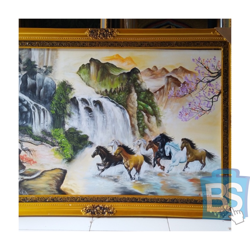 Jual LUKISAN PEMANDANGAN AIR TERJUN DAN KUDA 100% LUKISAN TANGAN DI ...