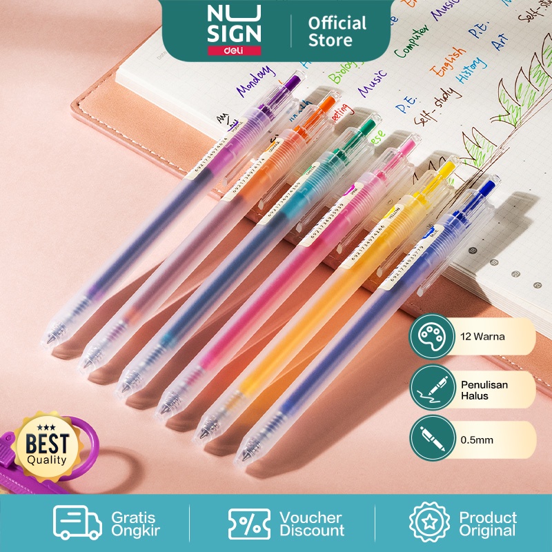 Jual Deli Retractable Gel Pen Pulpen Cetek Pulpen Gel Warna 0.5 mm ...