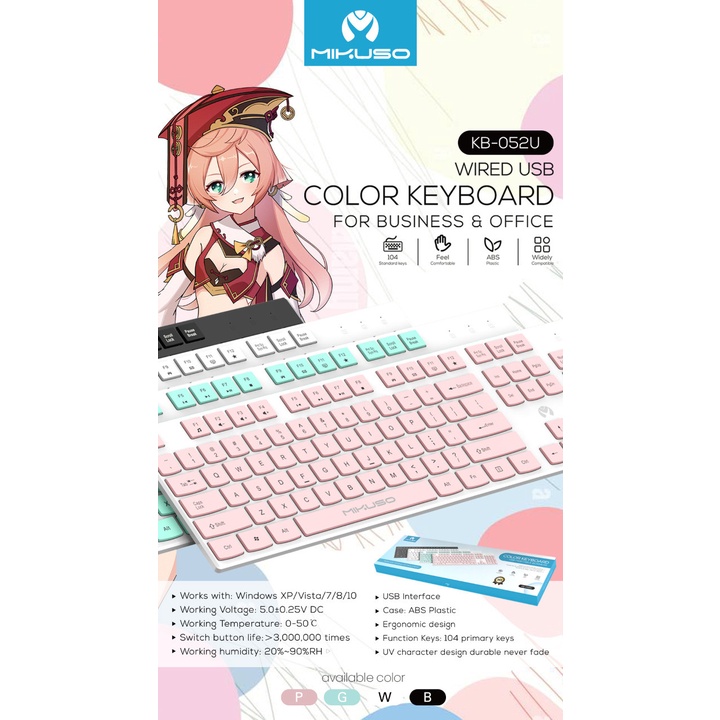 Jual KEYBOARD MIKUSO OFFICE KB-052U USB KABEL // US LAYOUT TIPE KB052 ...