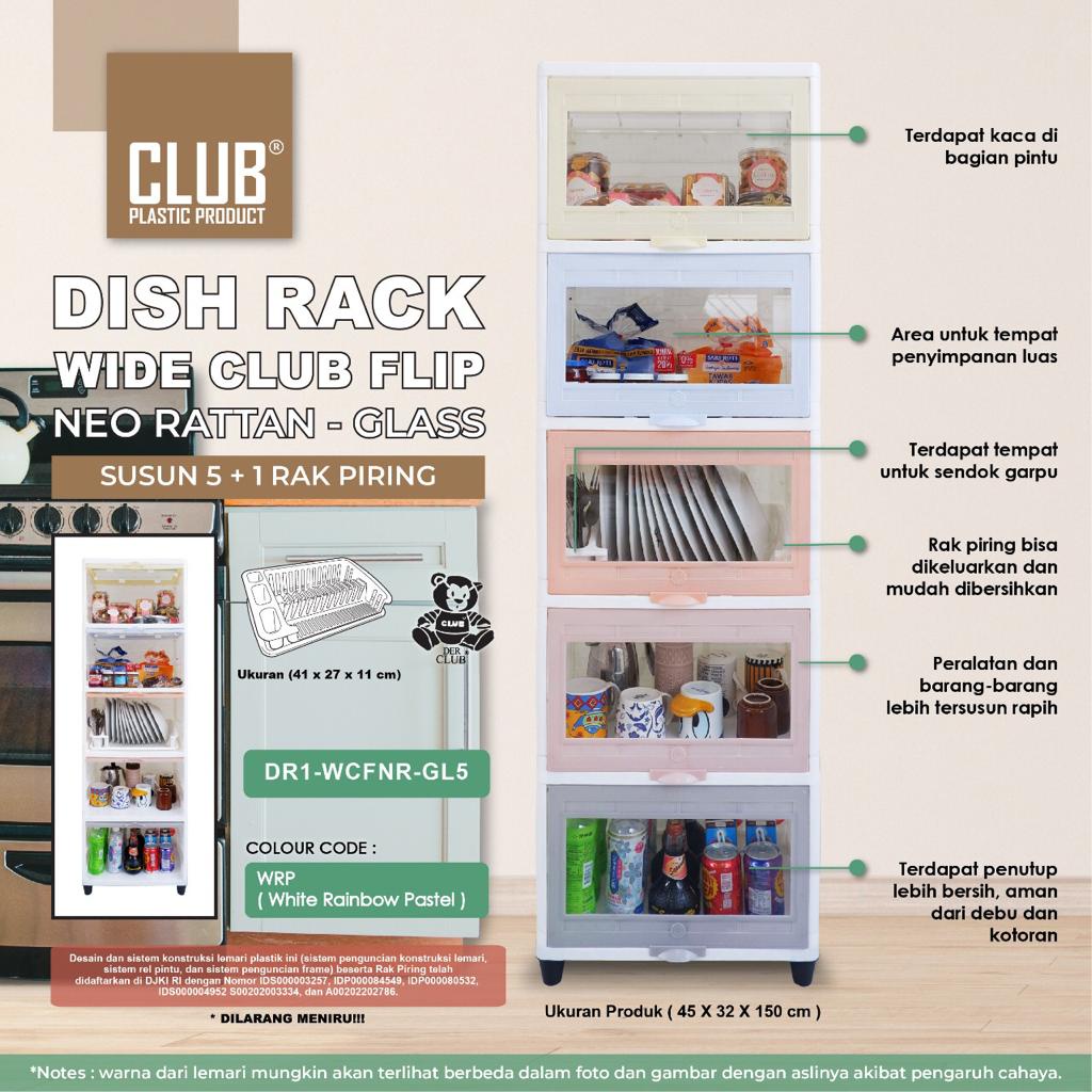 Jual Rak piring club 5 susun Plastik Pintu Kaca / Dish Rack Wide Club ...
