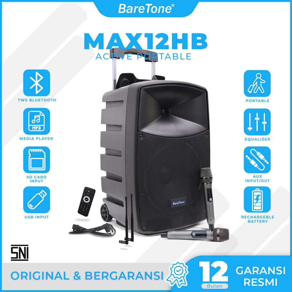 Jual BareTone Speaker Portable MAX12HB Speaker Bluetooth 12 Inch Mini ...