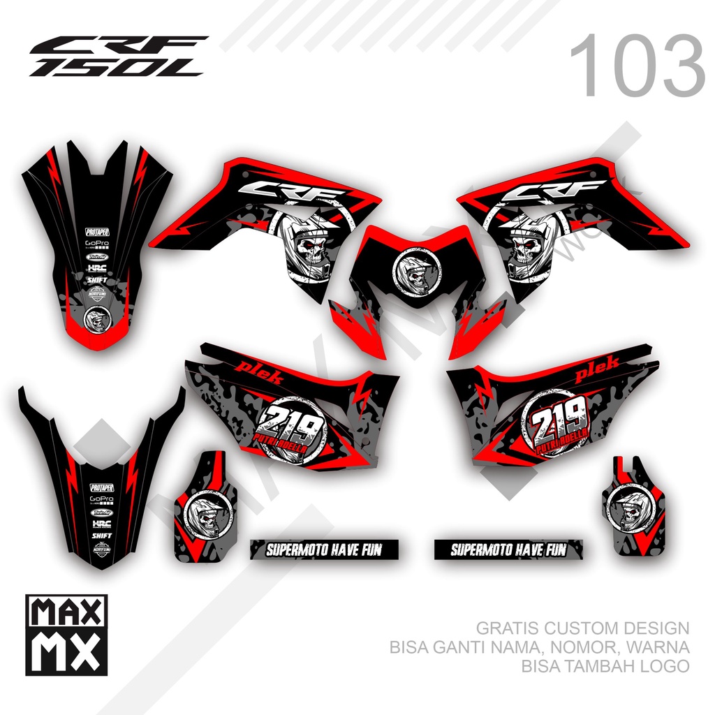 Jual STIKER DECAL SUPERMOTO CRF 150L 103 MOTIF ABSTRAC BLACK RED ...