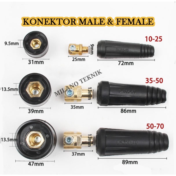 Jual KONEKTOR KABEL LAS Male & Female 10-25/35-50/50-70 HIGH QUALITY ...