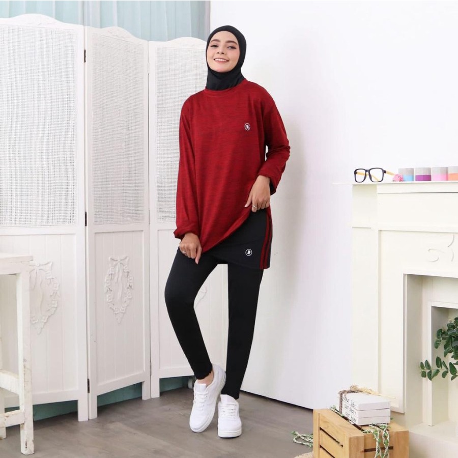Jual Set Setelan Baju Olahraga Wanita Hijab Muslim Muslimah 3 Pcs ( Hijab, Baju dan Leging Rok ...