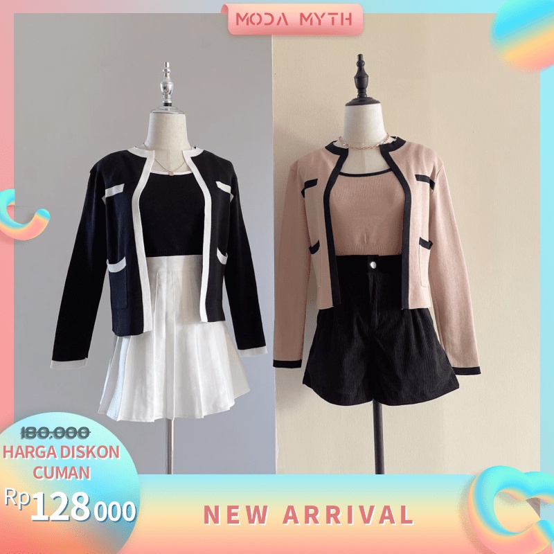 Jual MODAMYTH W02 - FASHION 2 IN 1 SET WANITA CARDIGAN/TANKTOP CROP PREMIUM WOMEN STYLE KOREAN ...