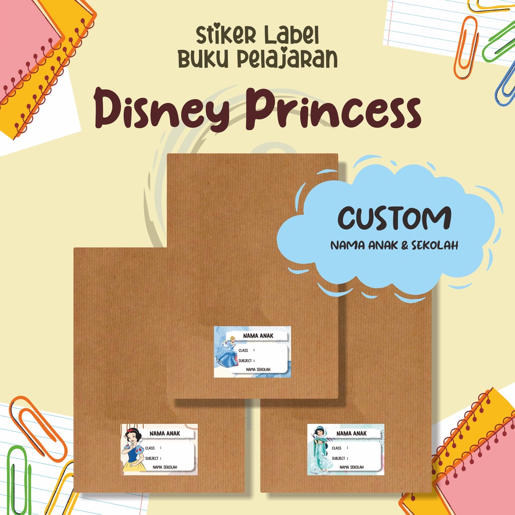 Jual ( 30pcs ) Stiker Label Buku Pelajaran TEMA DISNEY PRINCESS ...