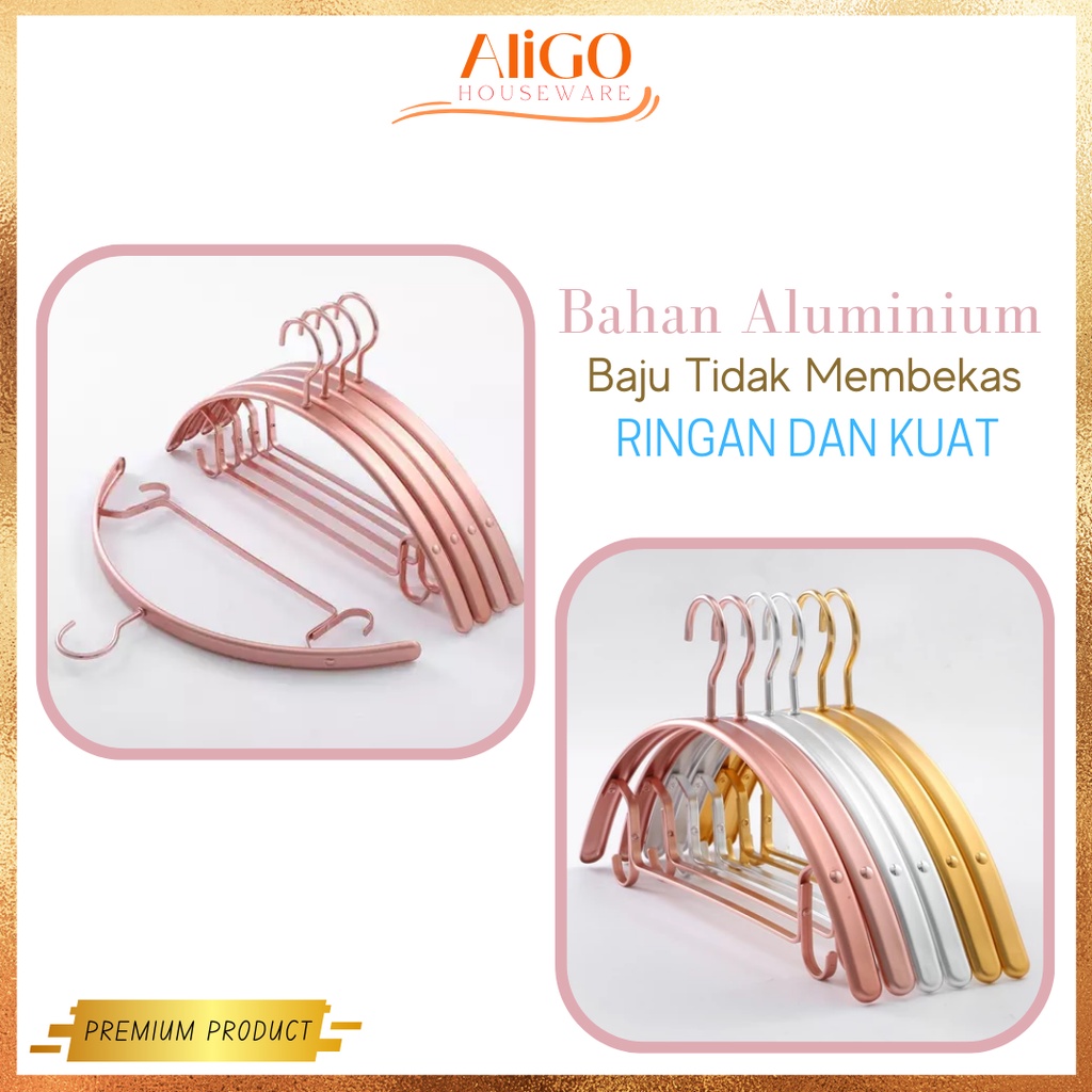 Jual ALIGO Hanger Aluminium Gold Bahu Lengkung Premium | Shopee Indonesia
