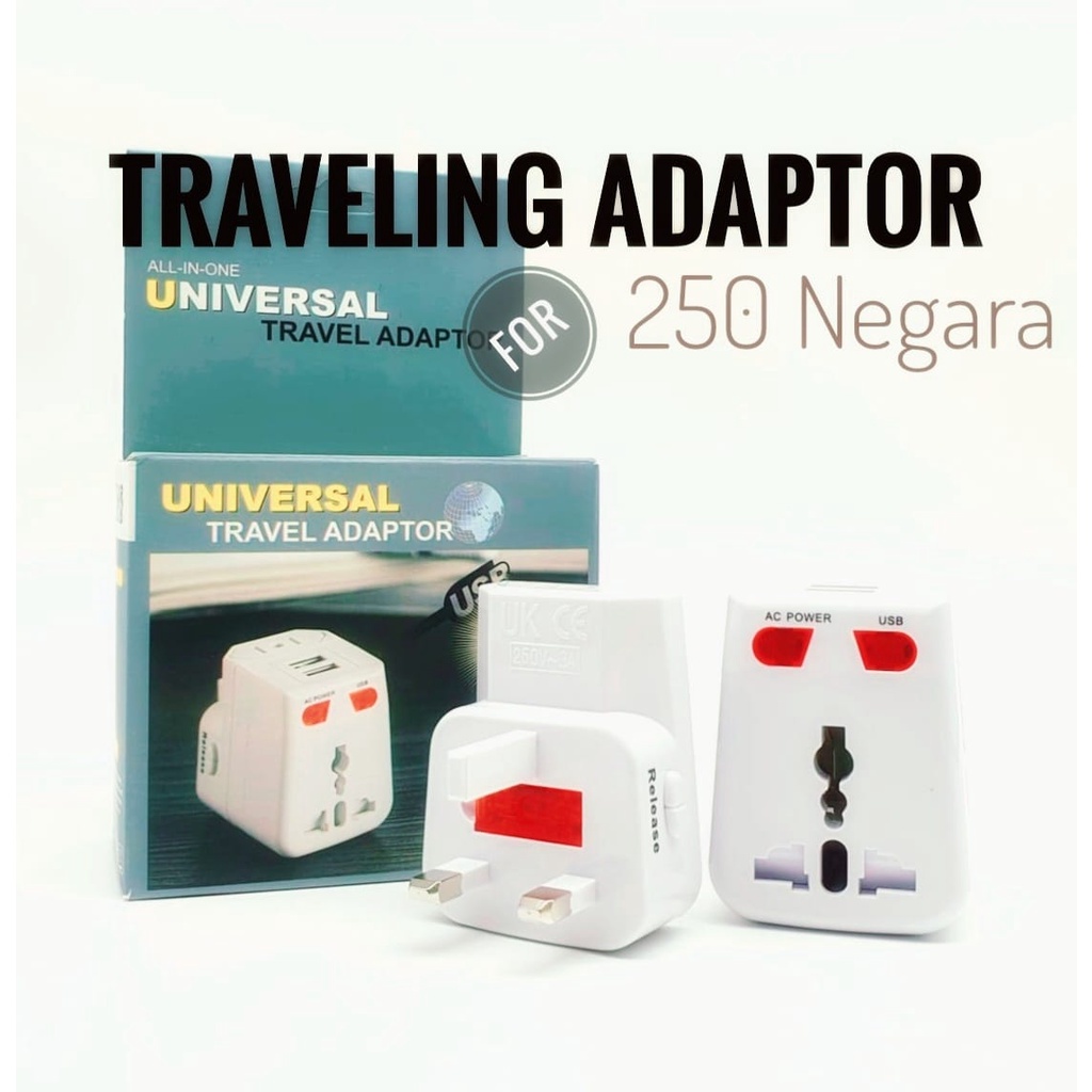 Jual Travel Adaptor Universal Internasional Adaptor 2 USB All negara ...