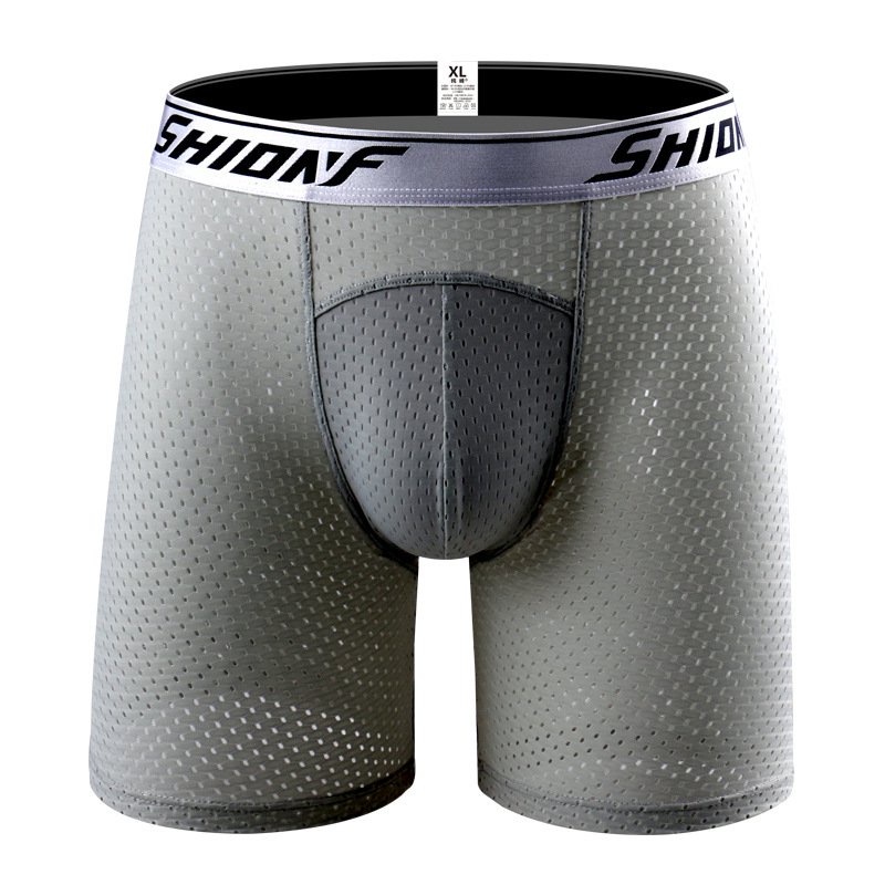 Jual Men Long Boxer Shorts Mens Underwear Mesh Breathable Underwear Plus Size Underpants U ...