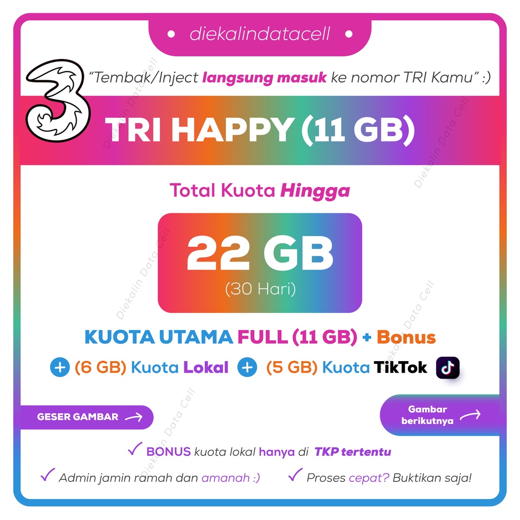Jual KUOTA TRI HAPPY 11GB 30 HARI TEMBAK/INJECT PAKET DATA Tri Indosat - Murah Ramah Amanah ...
