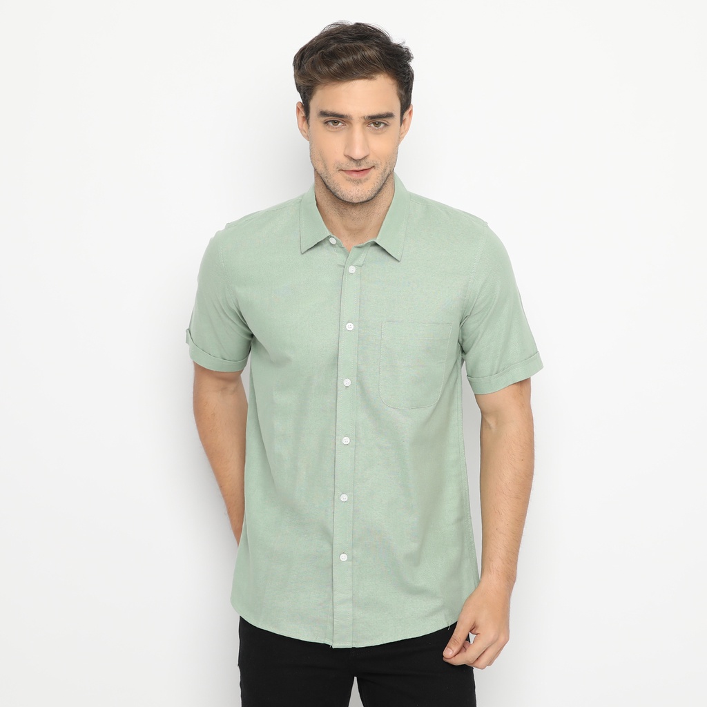 Jual RAVA - Kemeja Basic Lengan Pendek Linen Oxford Sage Green by RAVA ...