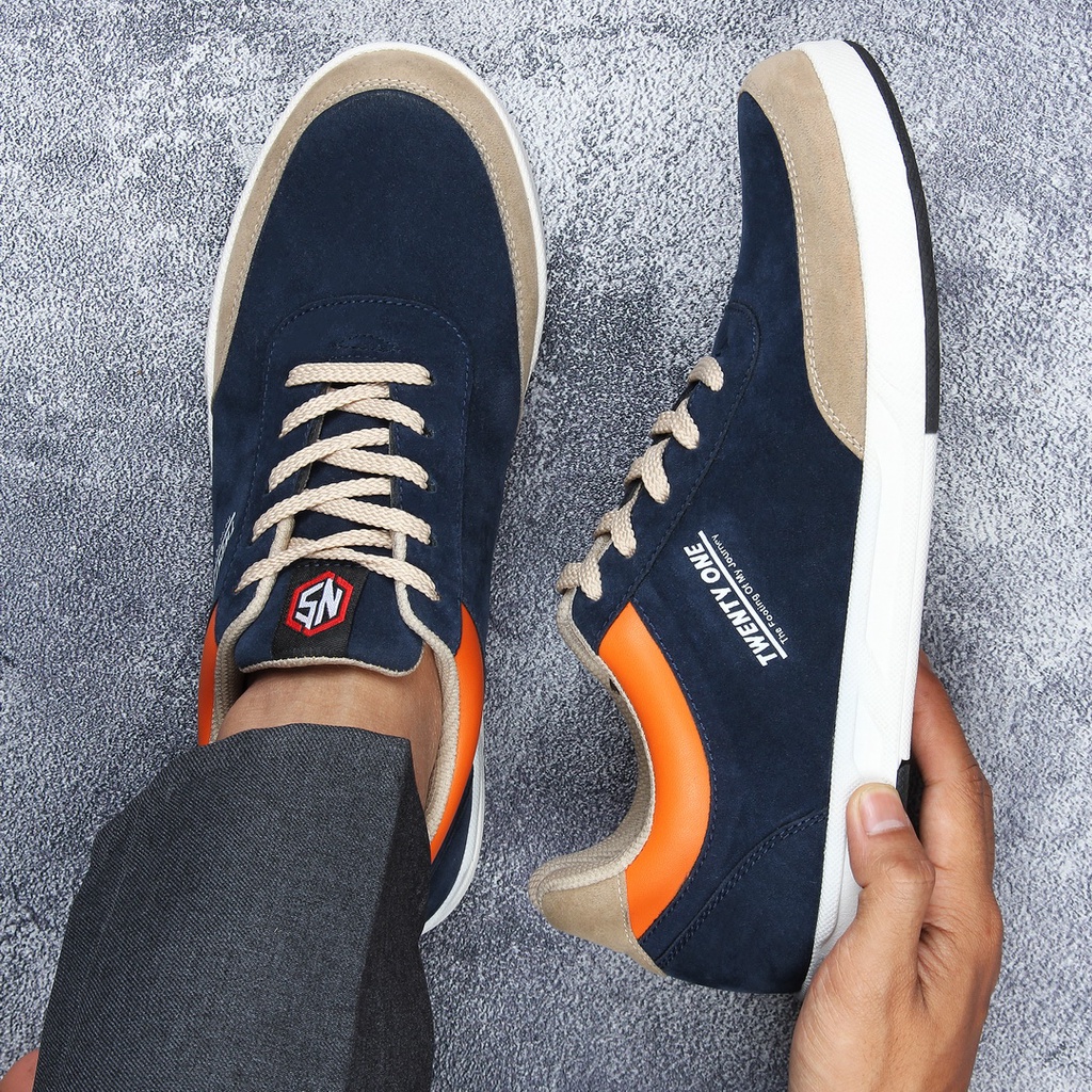 Jual sepatu sneakers pria navy kombinasi spatu casual cowok terlaris ...