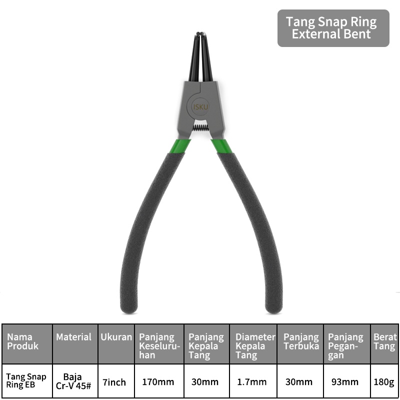 Jual ISKU Tang Ring Snap 7 inch Tang Circlip/Tang Penjepit Bengkok Tang ...