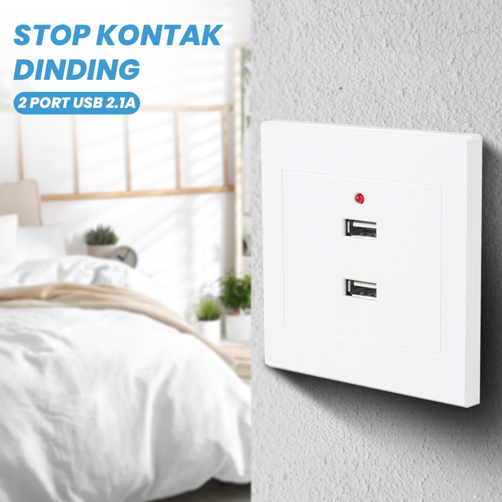 Jual Colokan Stop Kontak Dinding 2 Port USB Wall Socket 2.1A Ukuran 8.5 ...