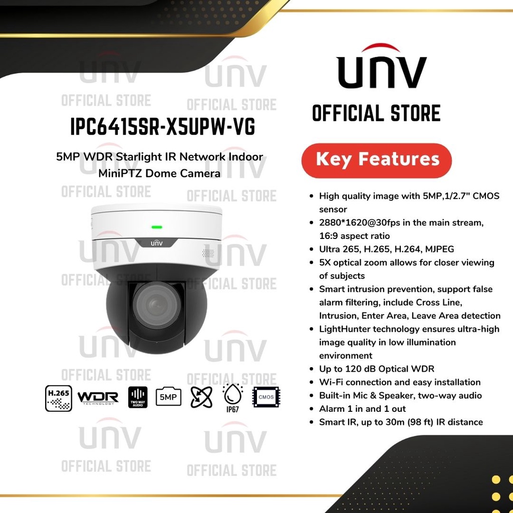 Jual UNV IPC6415SR-X5UPW-VG Uniview 5MP WDR Starlight IR Network Indoor ...