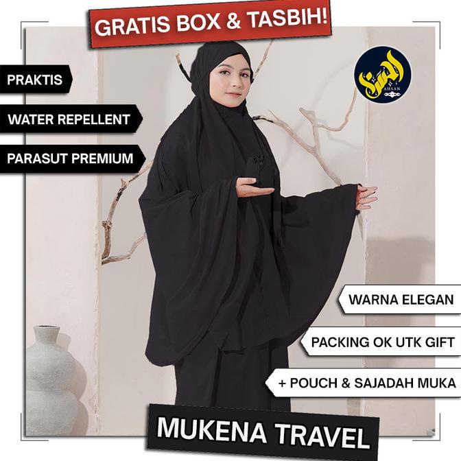 Jual Mukena Mini Travel Parasut Premium Dewasa Alif MKN-125 Hitam Black ...