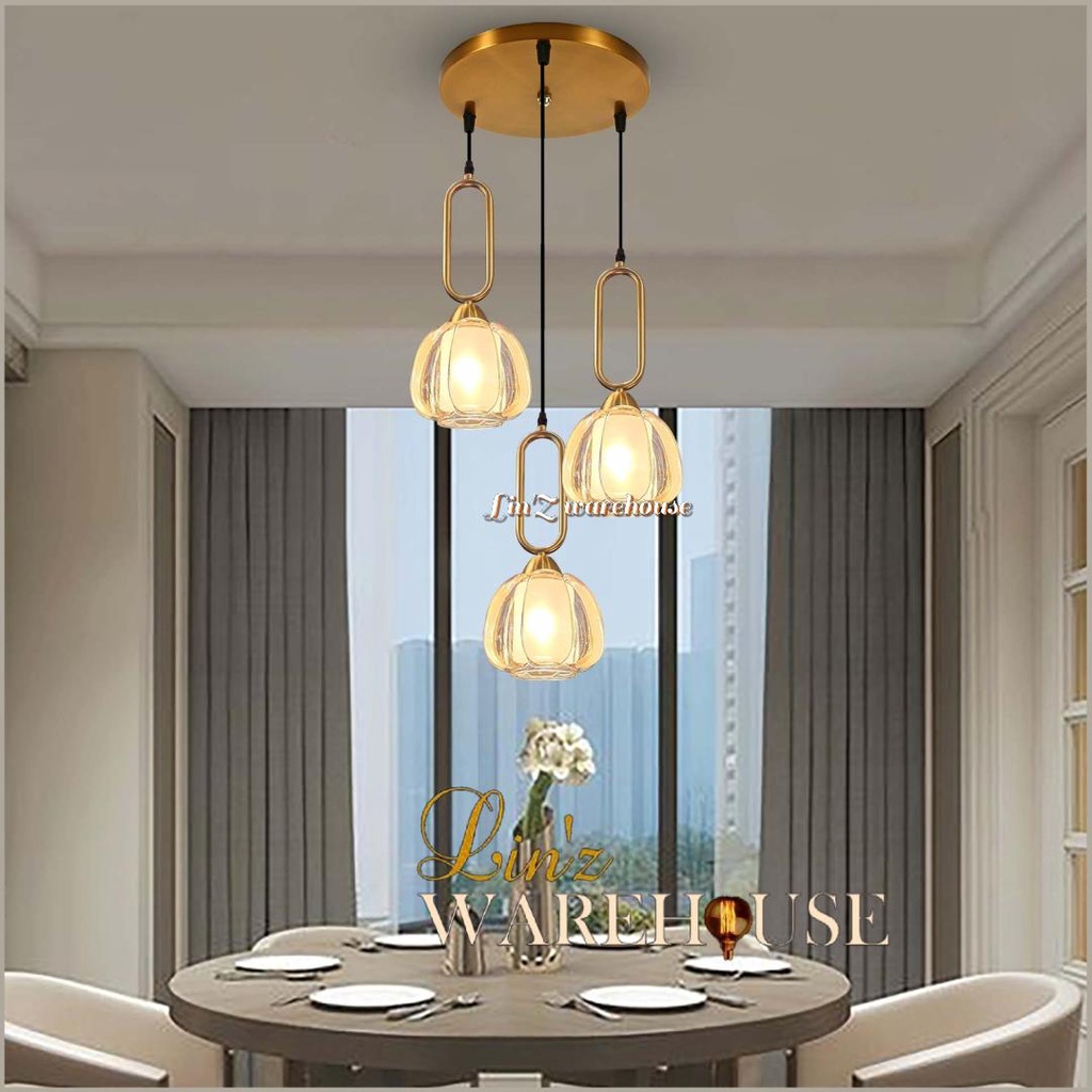 Jual Lampu gantung MODERN MINIMALIS PUMPKIN GLASS 3 ARMS pendant light ...